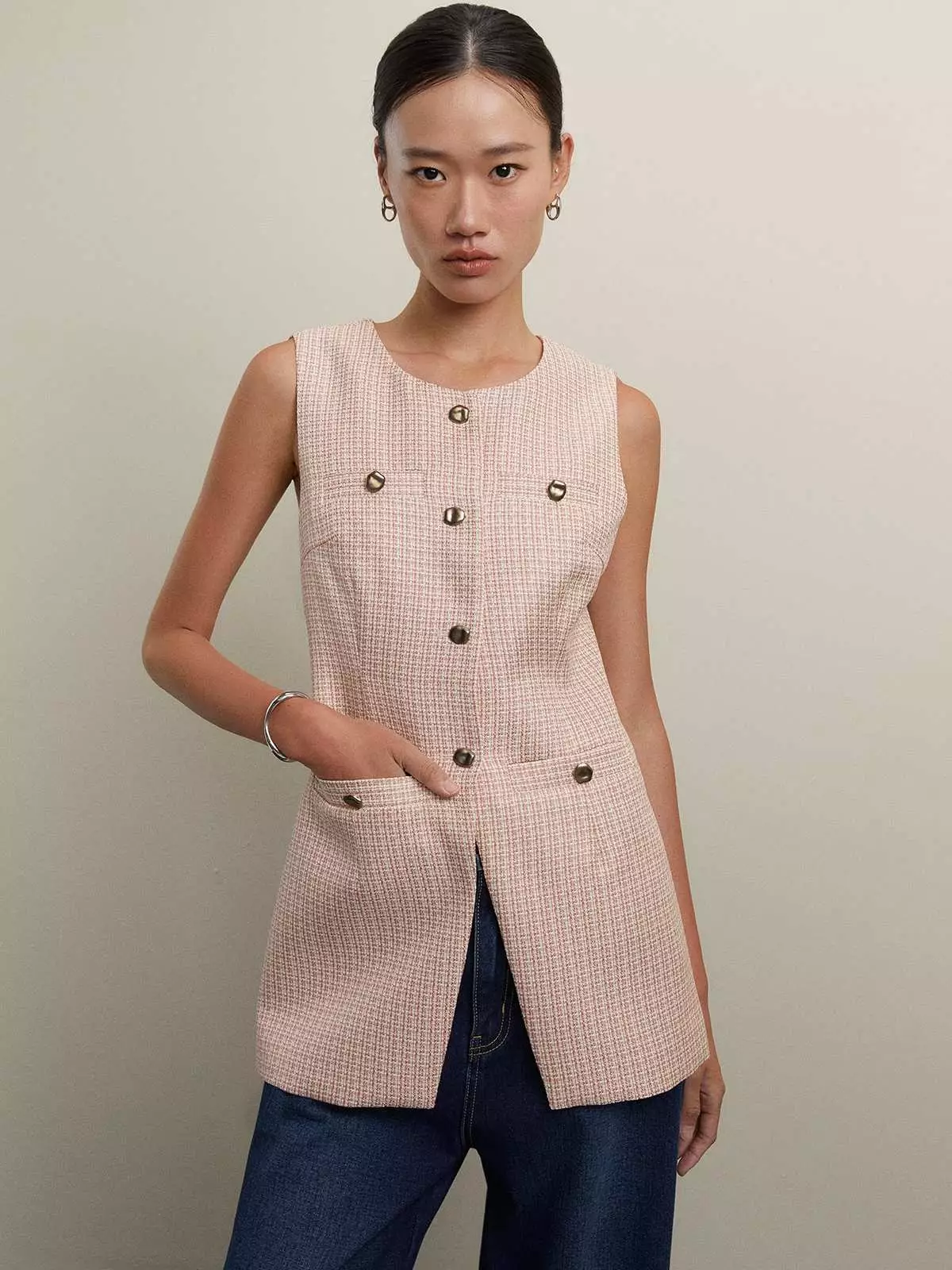 Jual POMELO FASHION Tweed Front Slit Top - Pink Original 2025 | ZALORA ...