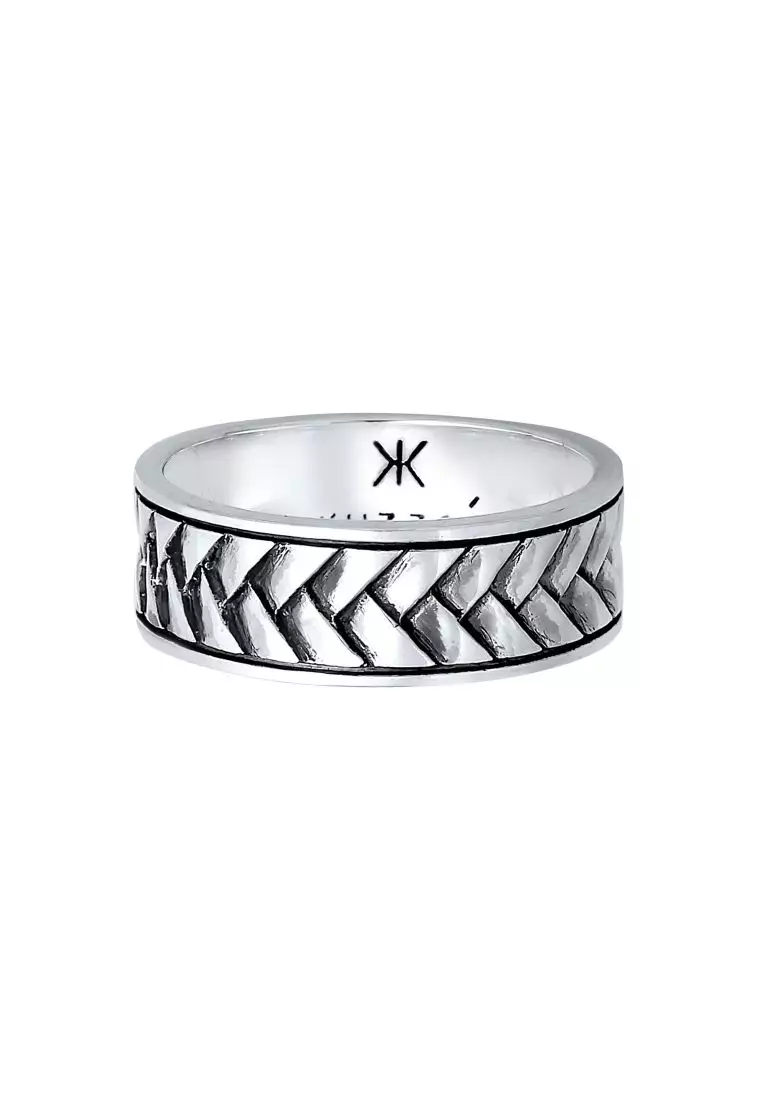 Buy Kuzzoi Men's Silver Herringbone Band Ring – Oxidised 2026 Online ...