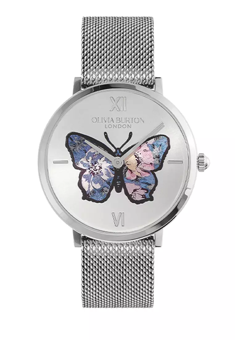 Jual Olivia Burton Olivia Burton 35mm Butterfly Ultra Slim Silver Mesh ...
