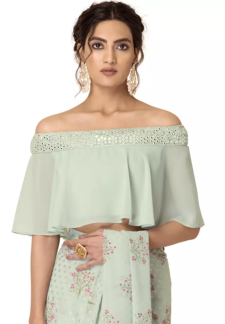 Buy Indya Sea Foam Mirror Ruffled Off Shoulder Top Online Zalora Malaysia