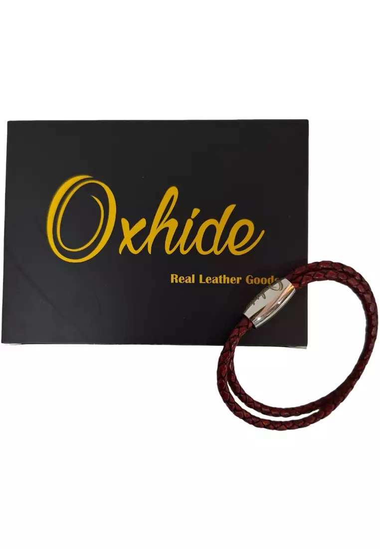 Buy Oxhide Oxhide Leather 2 layer Braided Bracelet Brown - Oxhide 4 mm ...