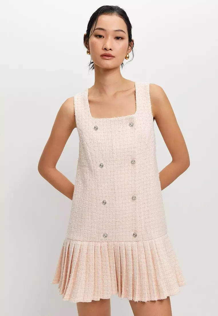 Pomelo Pleated Tweed Dress - Pink 2026 | Buy Pomelo Online | ZALORA ...