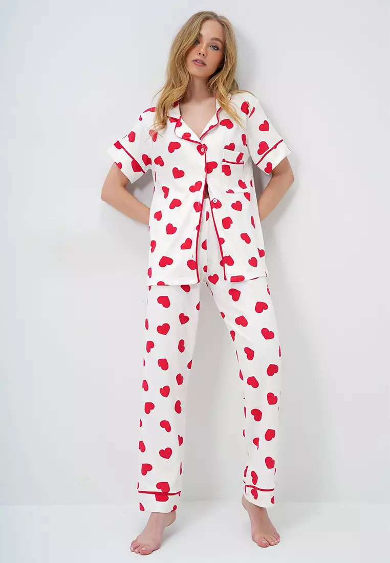 Buy Alacati Big Heart Red Single Pocket Piping Detailed Cotton Shirt ...