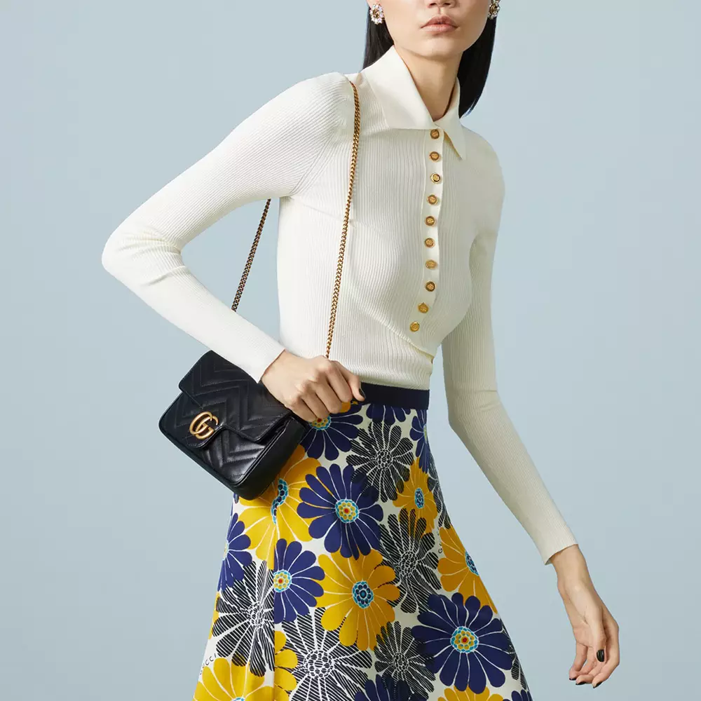 Jual Gucci GG Marmont Matelasse Chain Small Shoulder Bag Black Ghw ...