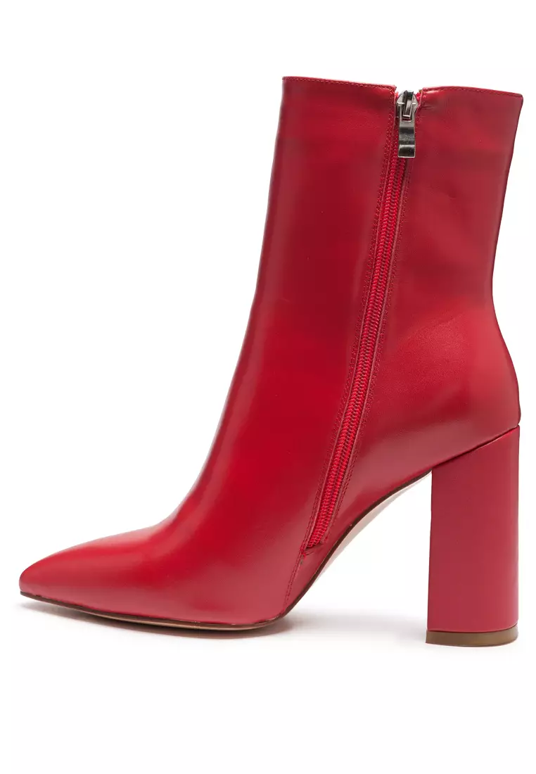 Jual Rag & CO. Block Heeled Leather Ankle Boot in Red Original 2025 ...