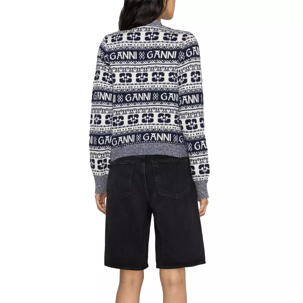 Jual Ganni Ganni Logo Mix V-Neck Cardigan Wool Blue Sky Captain ...