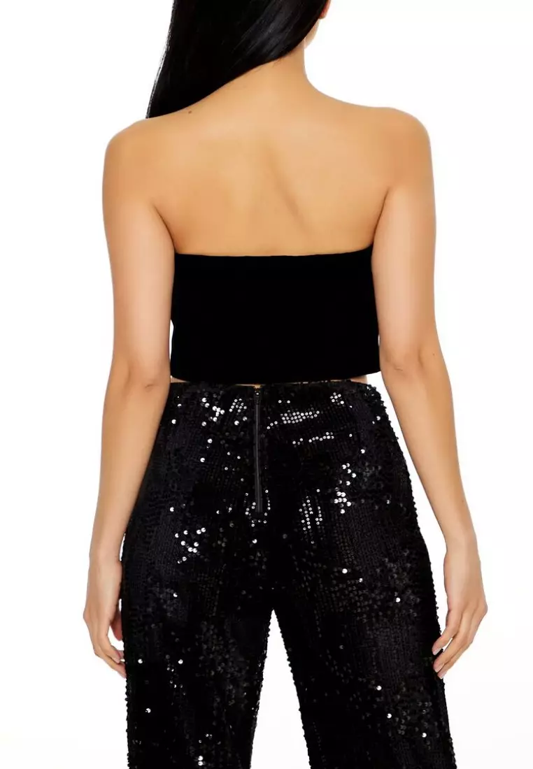 Buy FOREVER 21 Notched Velvet Tube Crop Top 2025 Online | ZALORA ...