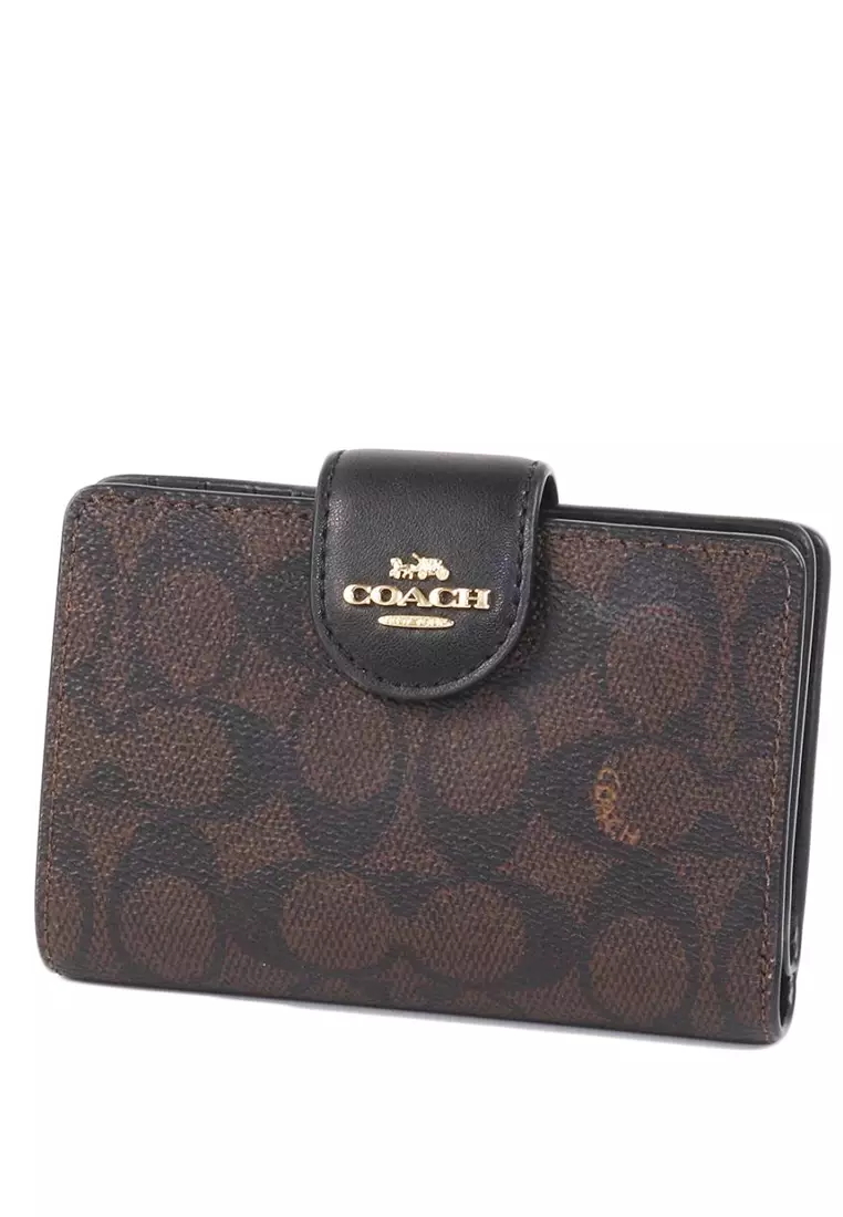 Buy Coach Medium Corner Zip Wallet In Signature Canvas - Walnut/Black ...
