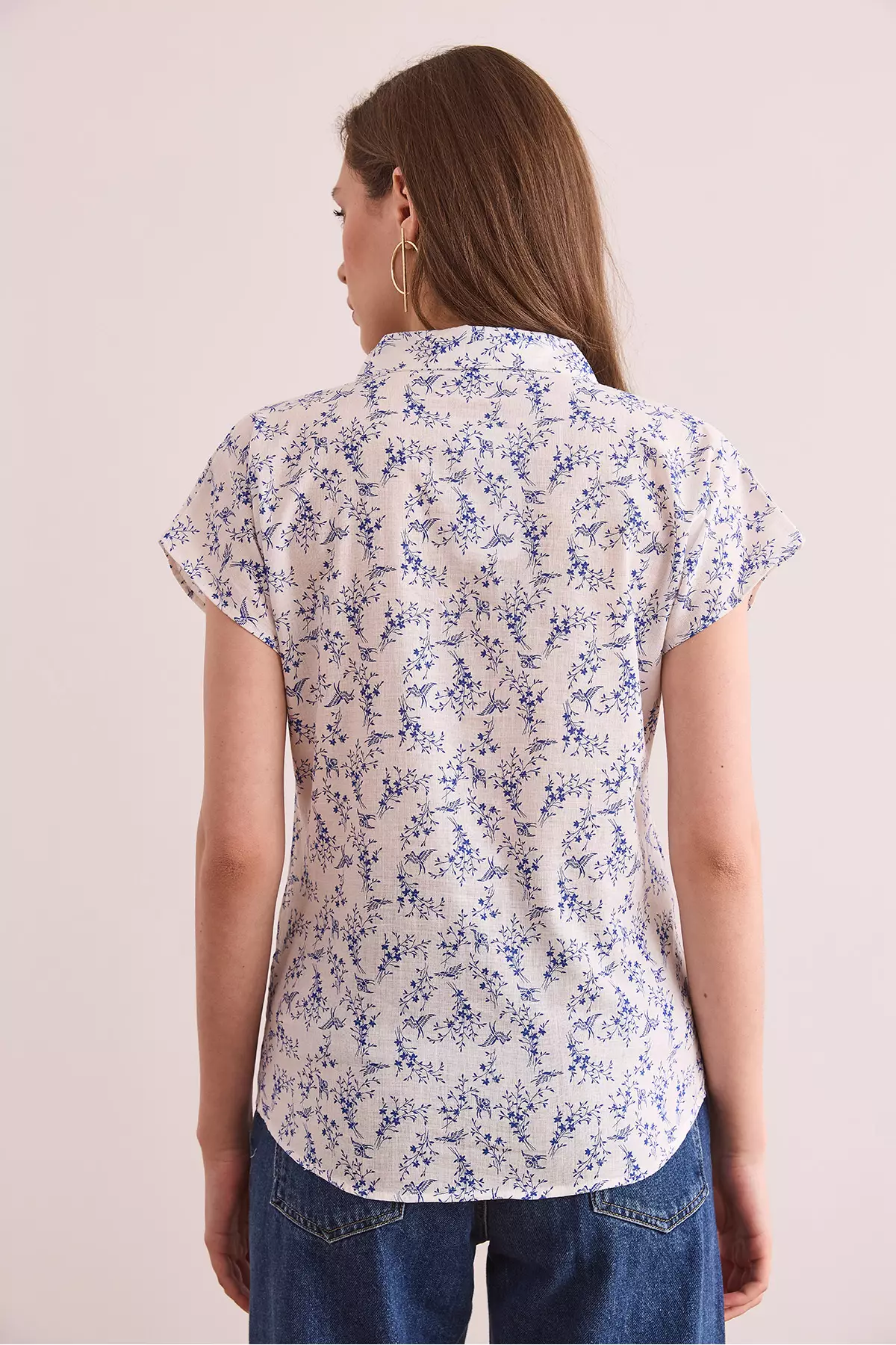 Buy Olalook Women's Tiny Flower Navy Blue Flared Linen Bat Shirt Gml- 19001317 2026 Online ...