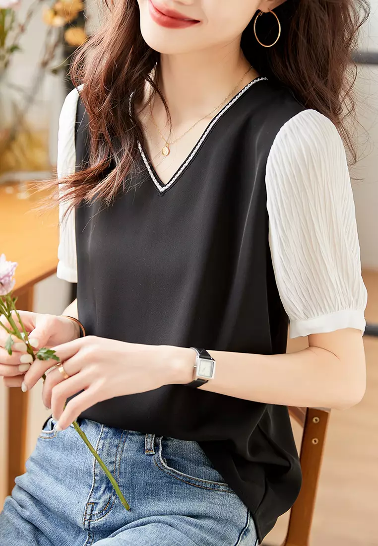 Halo V Neck Colorblock Blouses 2025 | Buy Halo Online | ZALORA Hong Kong