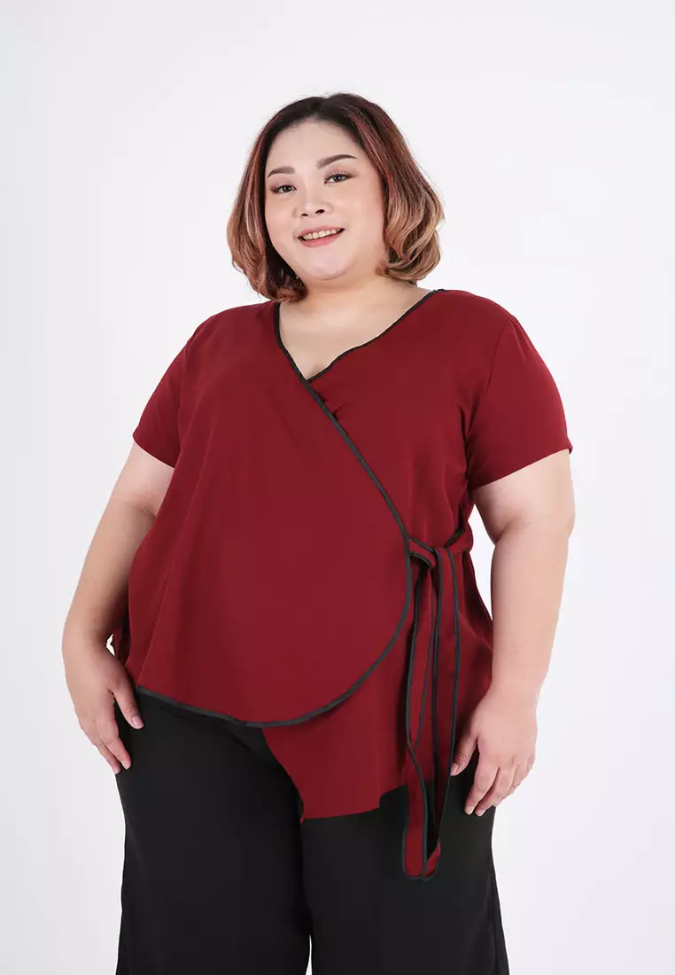 Jual Sorabel Hiyu Plain Ribbon Blouse Big Size Red Original 2024 ...