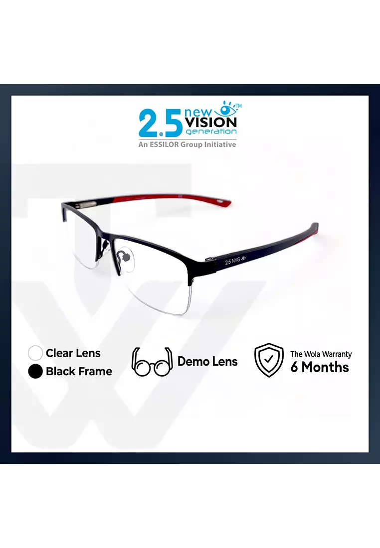 Buy 25 Nvg 25 Nvg By Essilor Oph Mens Rectangle Frame Black Metal Optical Frame With Demo