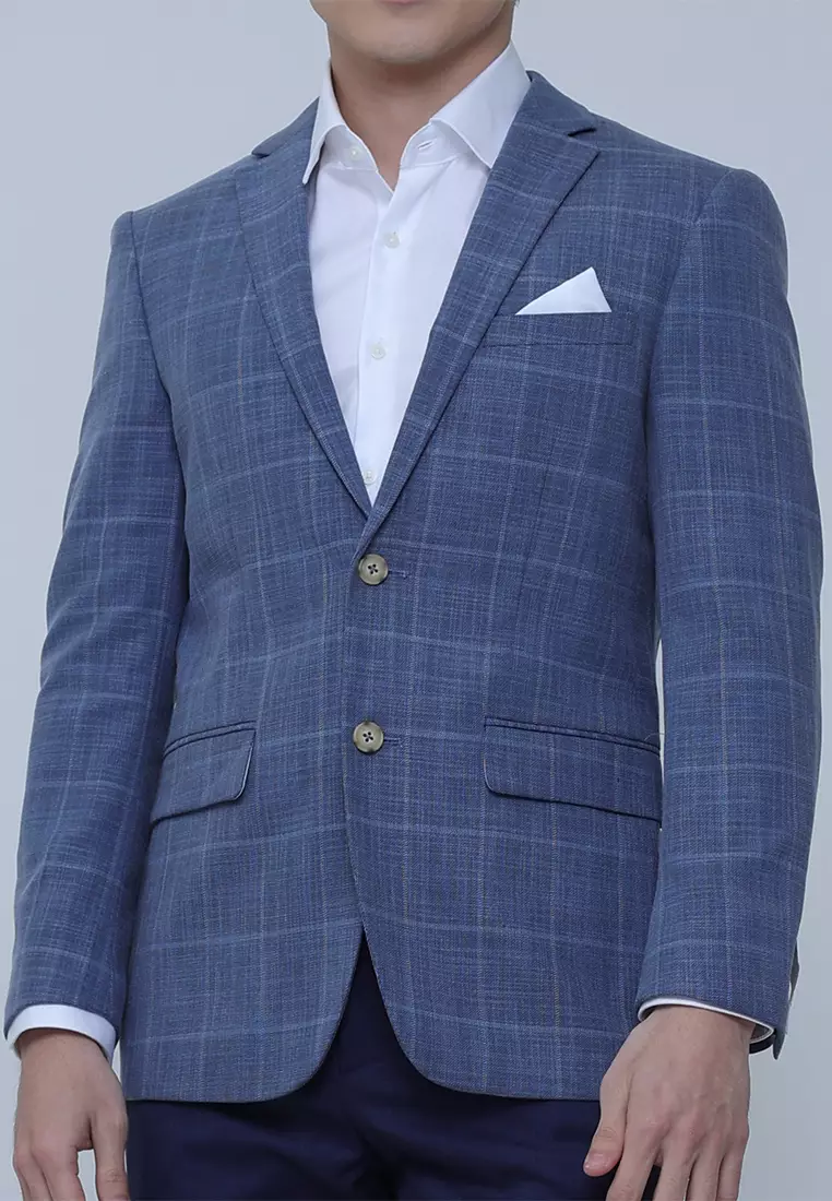 Buy Hechter Paris Light Blue Check Blazer Jacket with Stretch 2025 ...