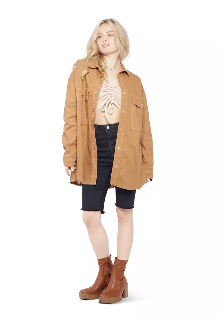 Buy London Rag Brown Oversized Long Sleeve Shacket Online | ZALORA Malaysia