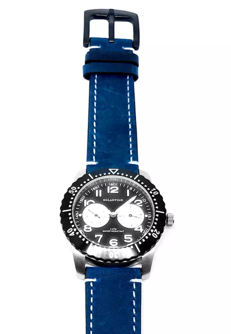 Buy EGLANTINE Terrenz Unisex Steel Quartz Watch Black Dial on Dark Blue ...