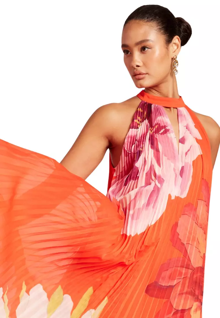 Buy TED BAKER Ted Baker MATERVA Printed Halter Neck Pleated Maxi Dress 2025 Online | ZALORA