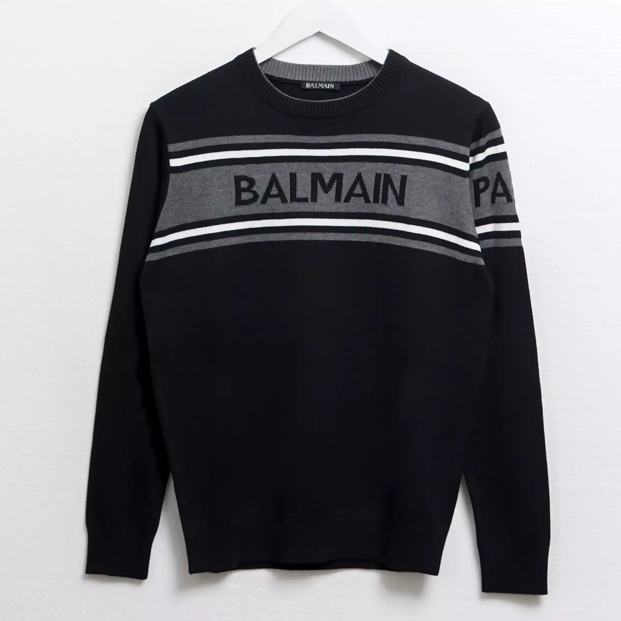 Jual Balmain Sweater BALMAIN TEXT STRIPE SIDE GREY BLACK SWEATSHIRT 100 ...