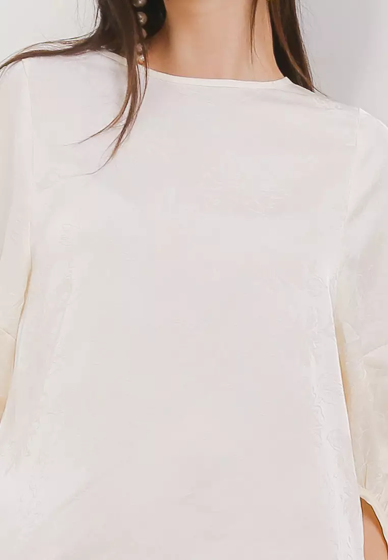 Jual Icons Lantern Sleeves Jacquard Blouse Original 2025 | ZALORA Indonesia