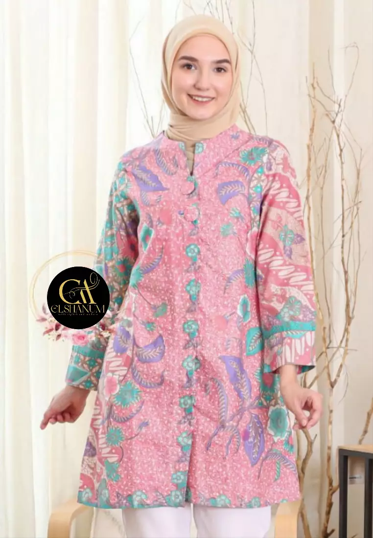 Jual Elshanum Batik Faleesha Tunik Batik Wanita Casual Modern Lengan ...
