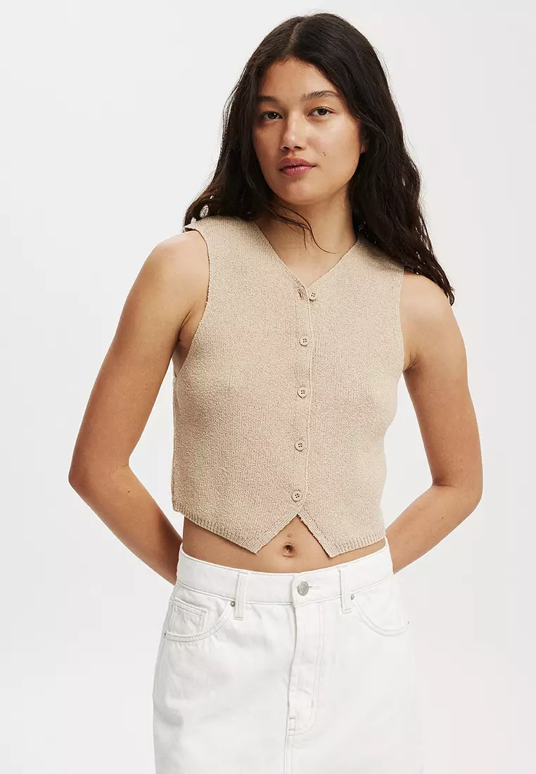 Buy Cotton On Rib Knit Button Vest Online | ZALORA Malaysia