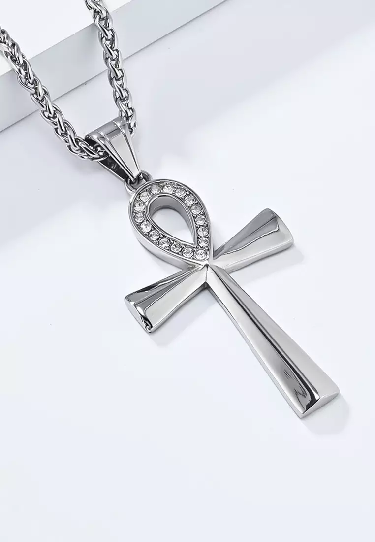 Buy HAPPY FRIDAYS Titanium Steel Zircon Ankh Pendant Necklace JW QF ...