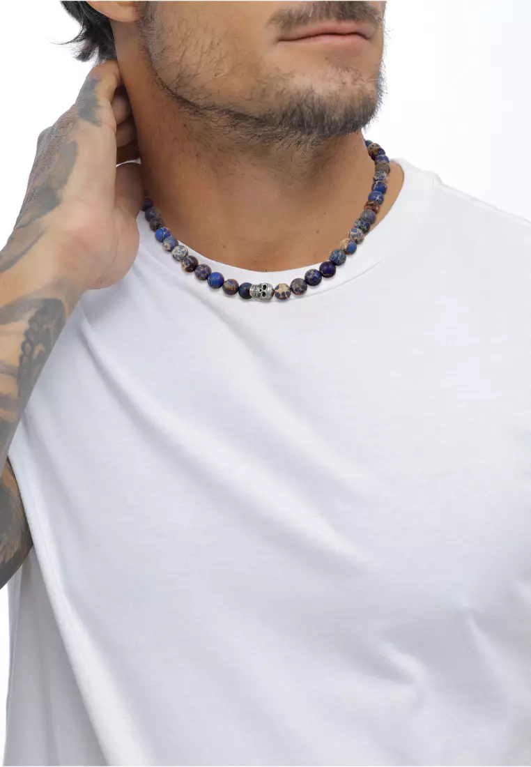 Buy Kuzzoi Necklace Men Skull Pendant Agate Beads Blue 2026 Online | ZALORA