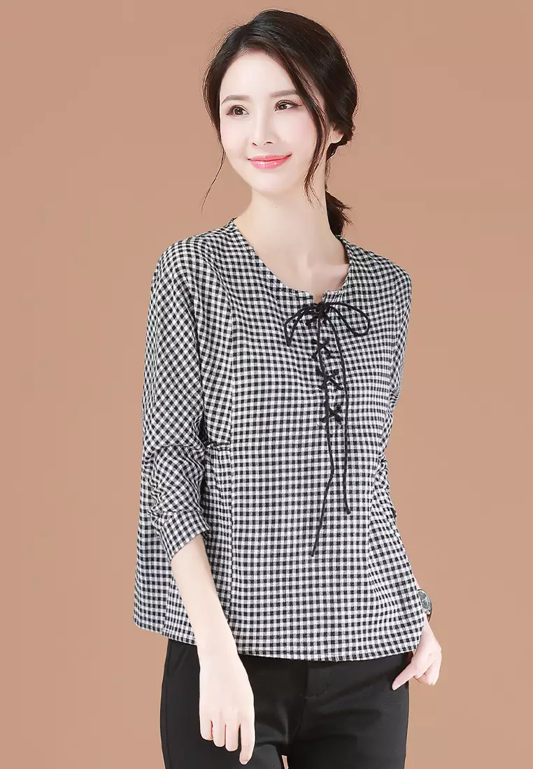 Buy A-IN GIRLS Fashion Checkered Lace Blouse 2025 Online | ZALORA
