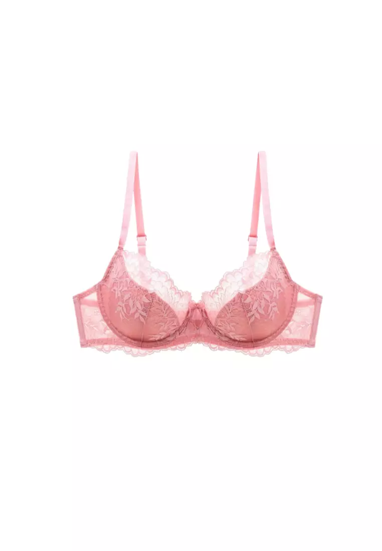 Buy ZITIQUE Women's Sexy Thin 3/4 Cup Lace Trimmed Nylon Lingerie Set (Bra And Panty) - Pink ...