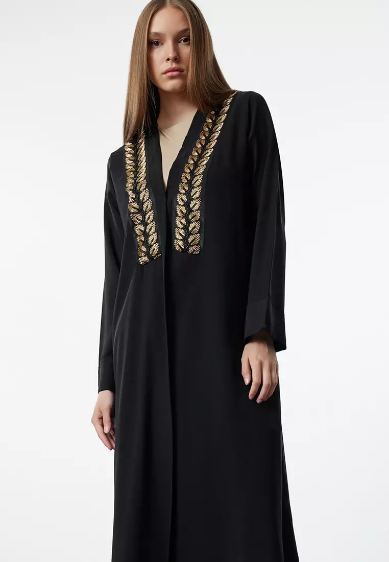 Buy Trendyol Black Stone Embroidered Woven Cap & Abaya & Abaya ...
