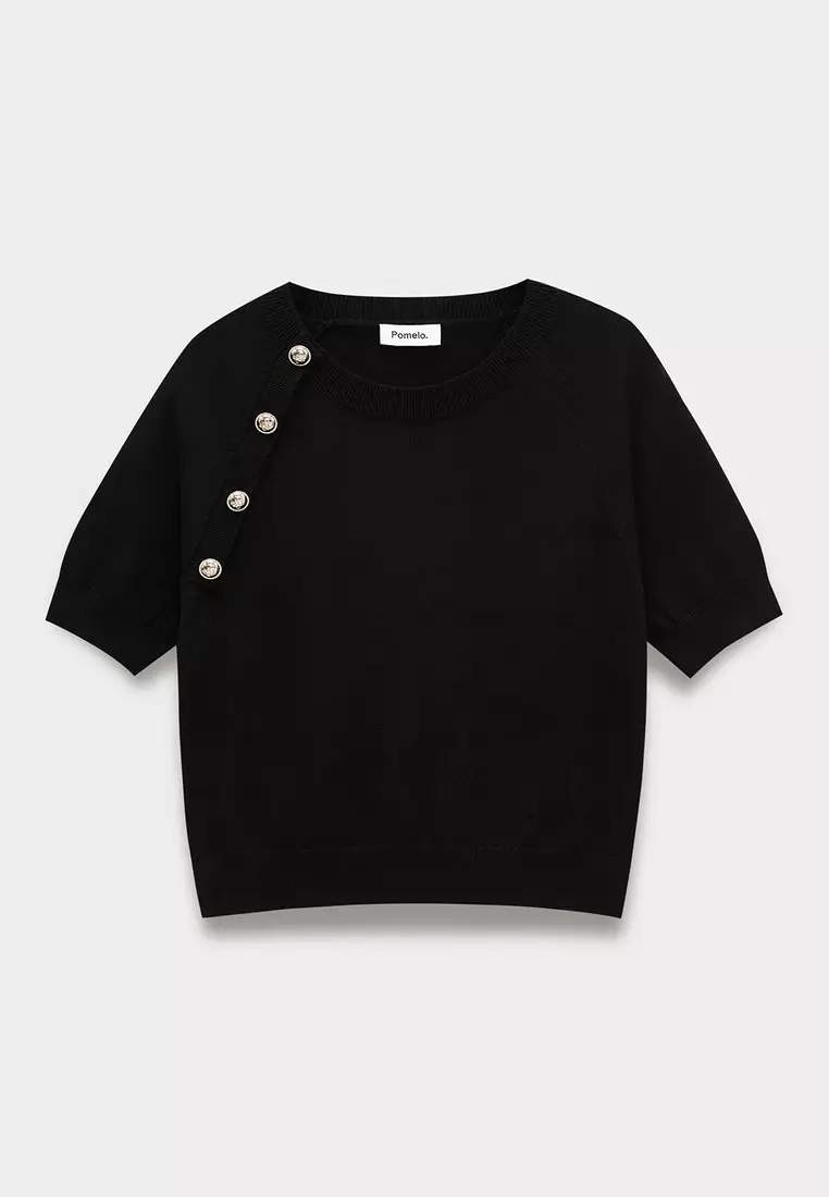 Buy Pomelo Side Button Knit Top - Black Online | ZALORA Malaysia