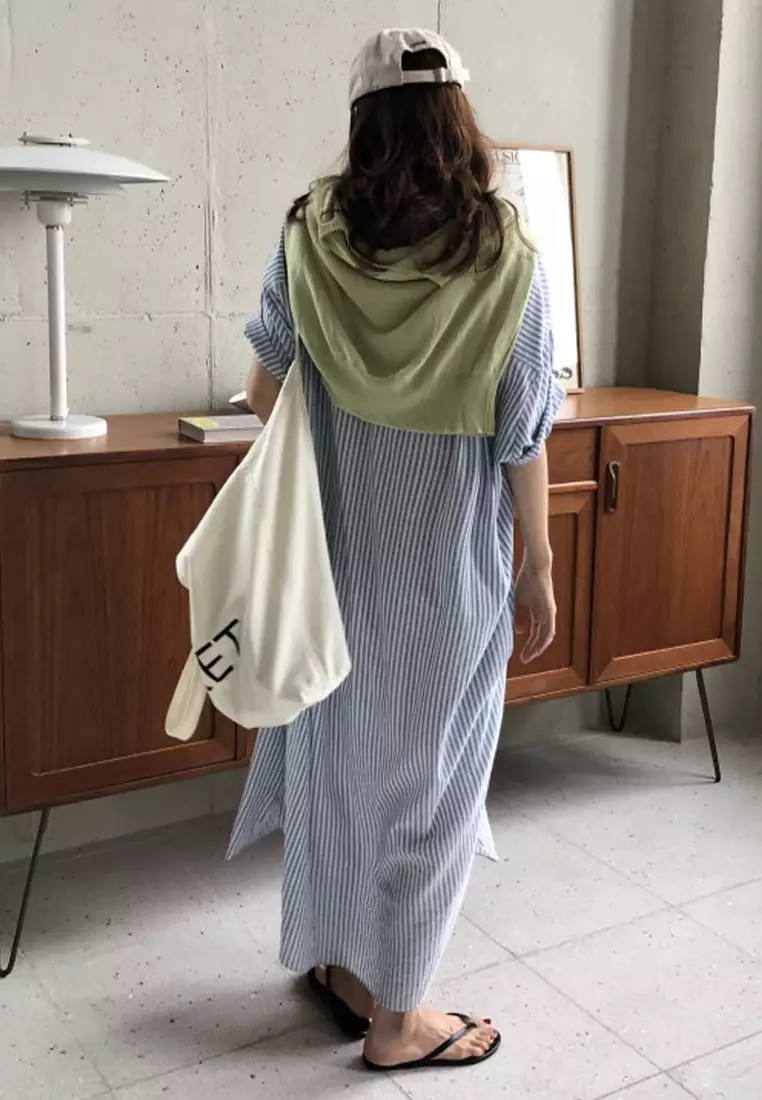 Buy Sunnydaysweety 2024 Lazy Striped Loose Long DresNew Summer ...