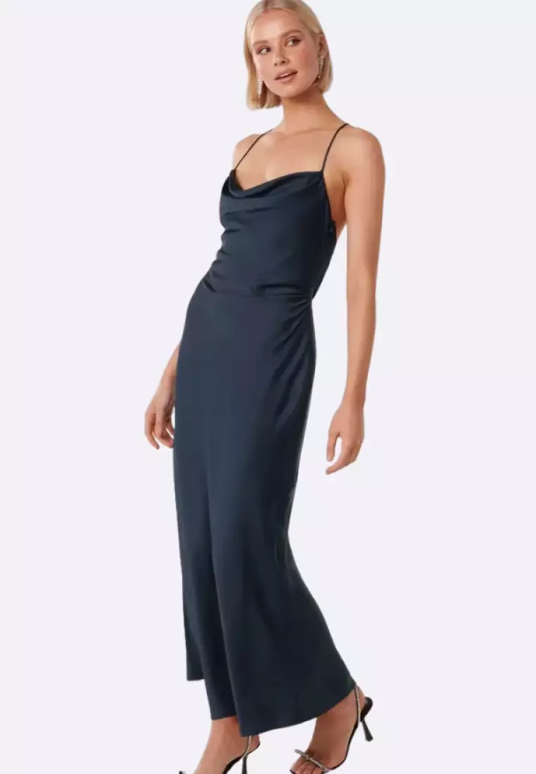 Buy Ever New Ruby Tie Back Satin Maxi Dress in Navy 2025 Online ...