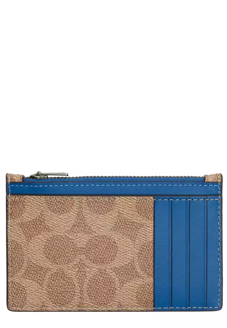 Buy Coach Zip Card Case In Signature Canvas in Tan/ Pacific Bright ...