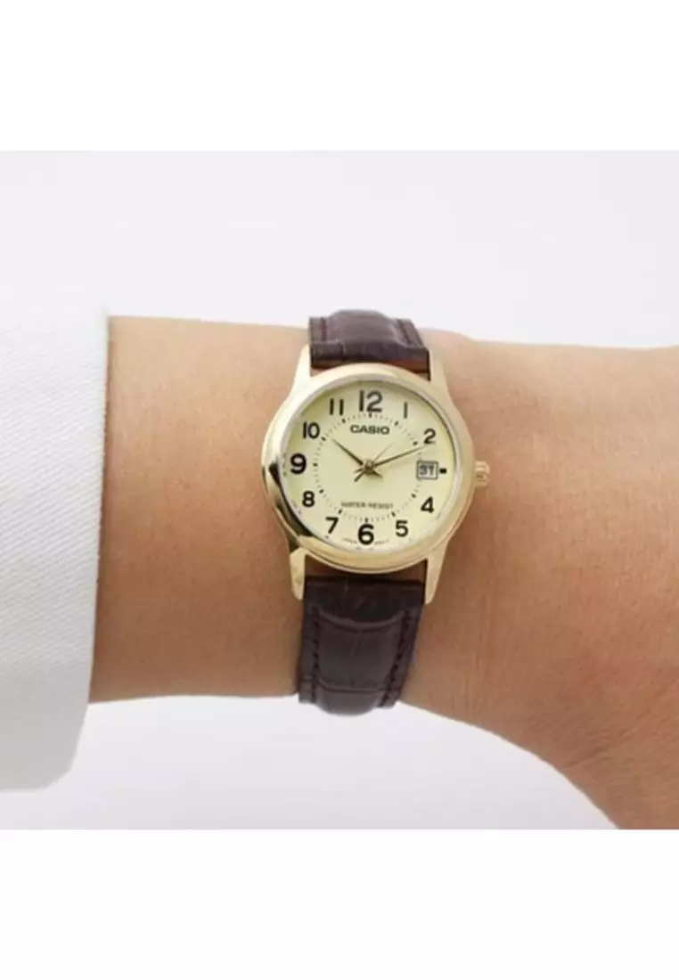 Buy Casio Watches Womens Analog Ltp V002gl 9b Gold Tone Brown Leather