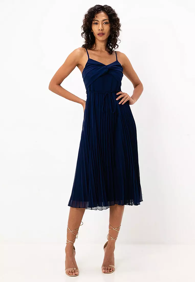 Buy Asos Design Twist Front Pleated Belted Cami Midi Dress 2024 Online
