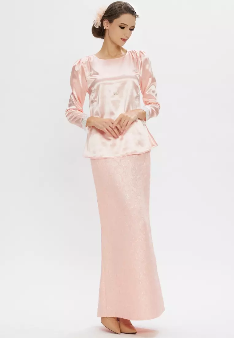 Buy Loveaisyah Pink Faux Pearl Diamond Beaded Top & Jacquard Skirt ...