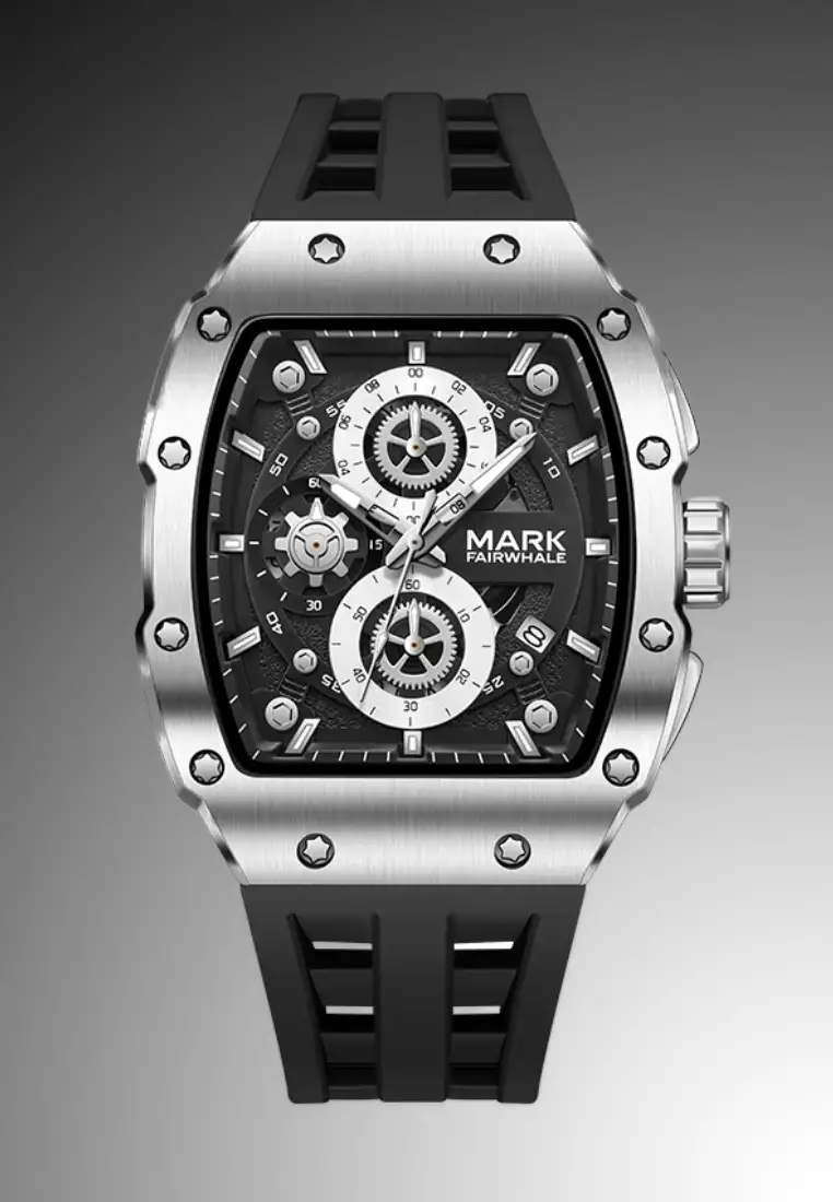 Buy Mark Fairwhale Unisex Barrel Shape Alloy Quartz Watch, 44mm, Rubber ...