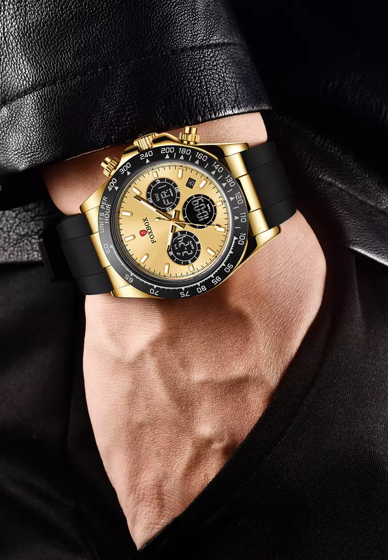 LIGE FOXBOX Chronograph Unisex IP Gold & Stainless Steel Quartz Watch ...