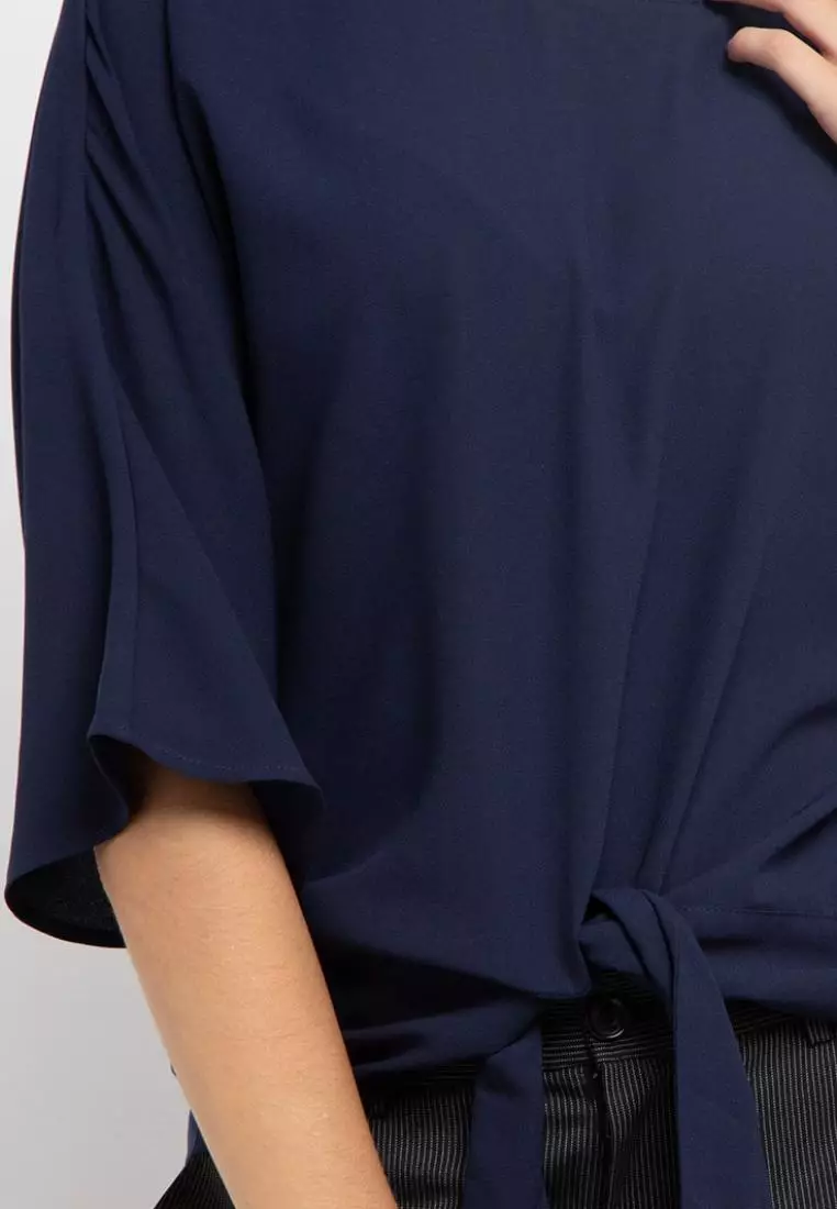 Jual Korz KORZ Blouse With Bow Hem Detail - Navy Original 2024 | ZALORA ...