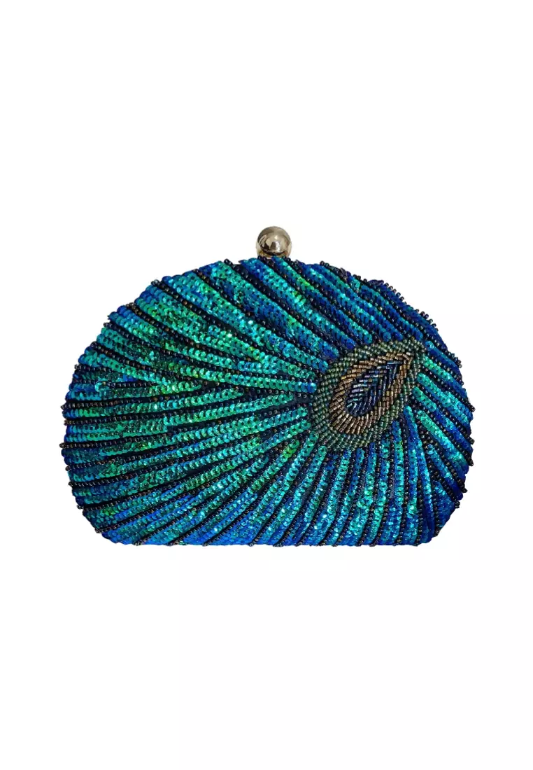 Buy XAFITI Peacock Beaded Shell Clutch Online | ZALORA Malaysia