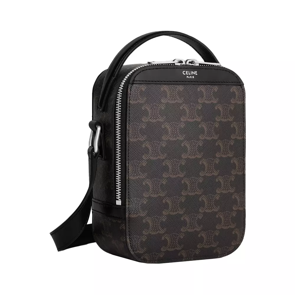 Jual Celine Vertical Messenger Box Bag in Triomphe Canvas and Calfskin Black Original 2025 ...