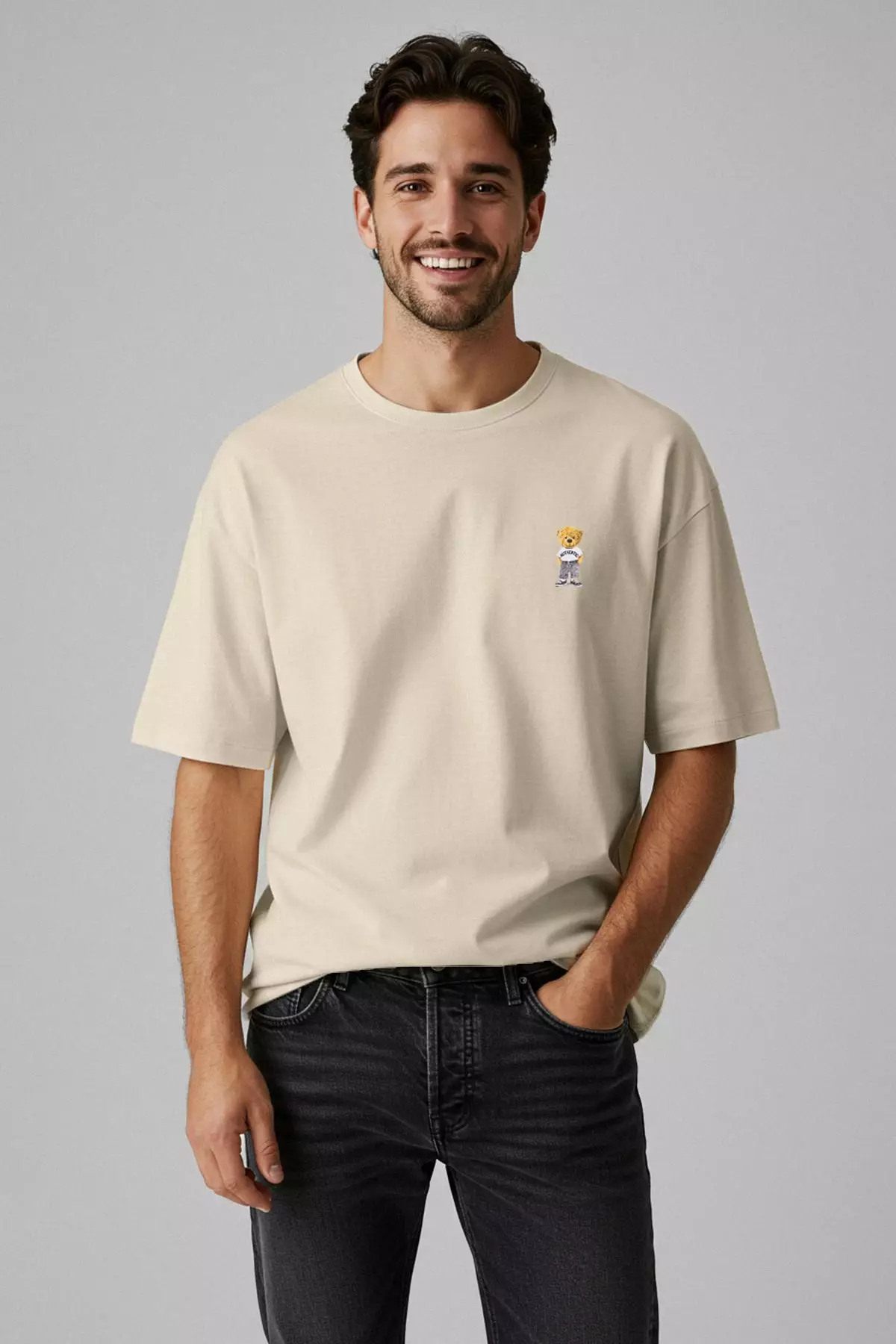 Jual Trendyol Stone Unisex Regular/Normal Cut Teddy Bear Printed 100% ...