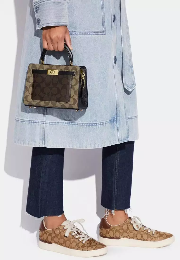 Jual Coach Coach Mini Lane Top Handle In Blocked Signature Canvas Khaki ...