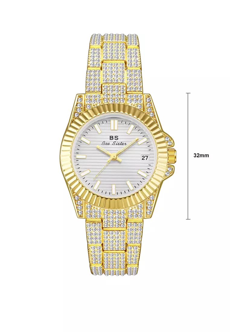 Buy Bee Sister BS Fashion Bright Plated Gold Round Quartz Watch, 32mm ...