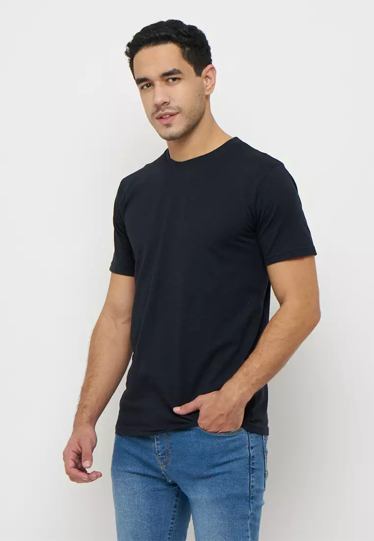 Jual BASIC ONE Basic One Tshirt Men Plain 2 Black Original 2024 ...