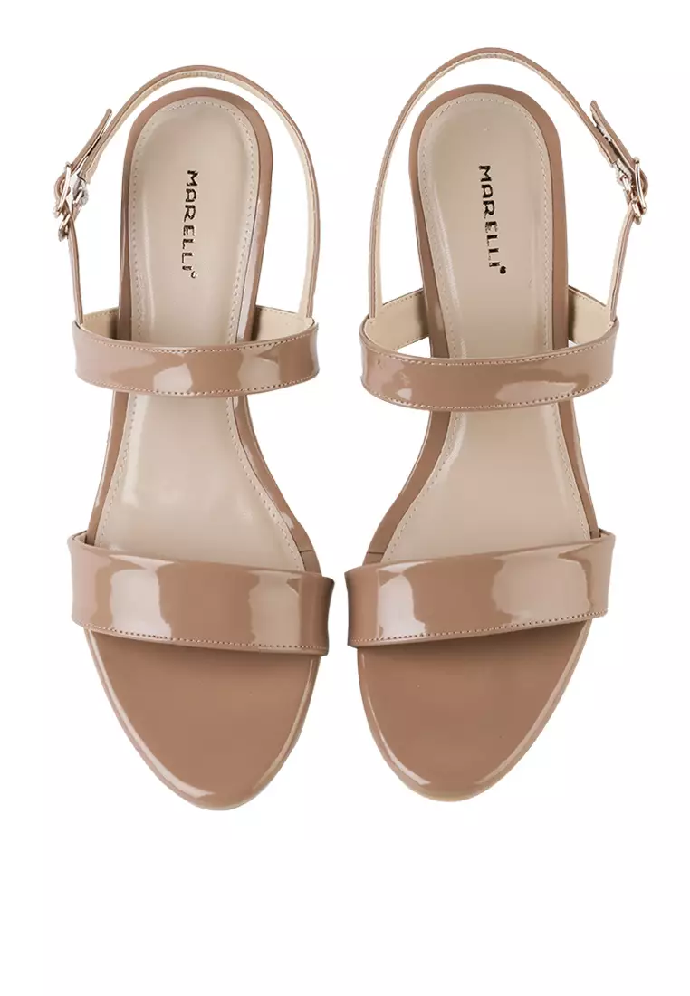 Jual Marelli Valeria Sandal Wanita Heels Vegan Leather Glossy - Biscuit ...
