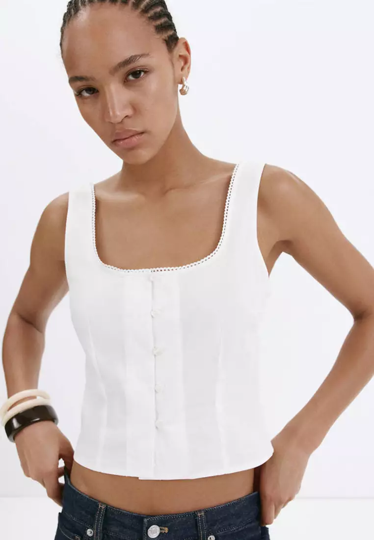 Buy Mango Blouse with Button & Lace Details 2026 Online | ZALORA ...