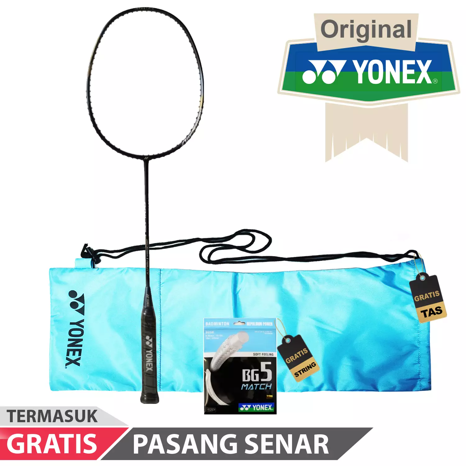 Jual Yonex Raket Badminton Yonex Arcsaber 1 Ability black Grey bonus grip Adidas hitam Original ...