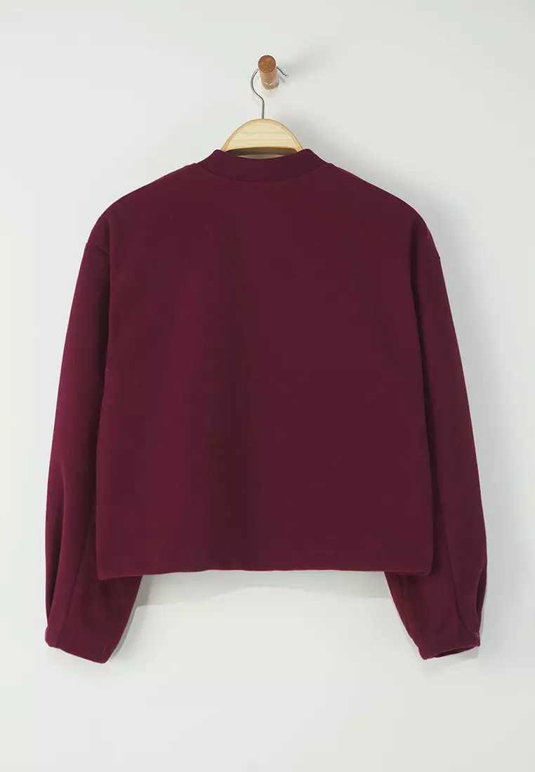 Buy Trendyol Claret Red Oversize Cashmere Bomber Jacket Coat ...