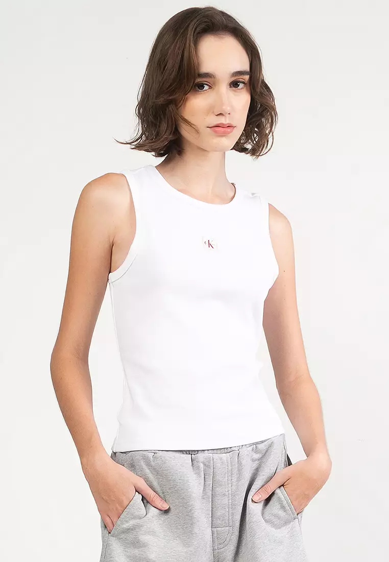 Buy Calvin Klein Woven Label Cotton Rib Tank Top 2026 Online | ZALORA ...
